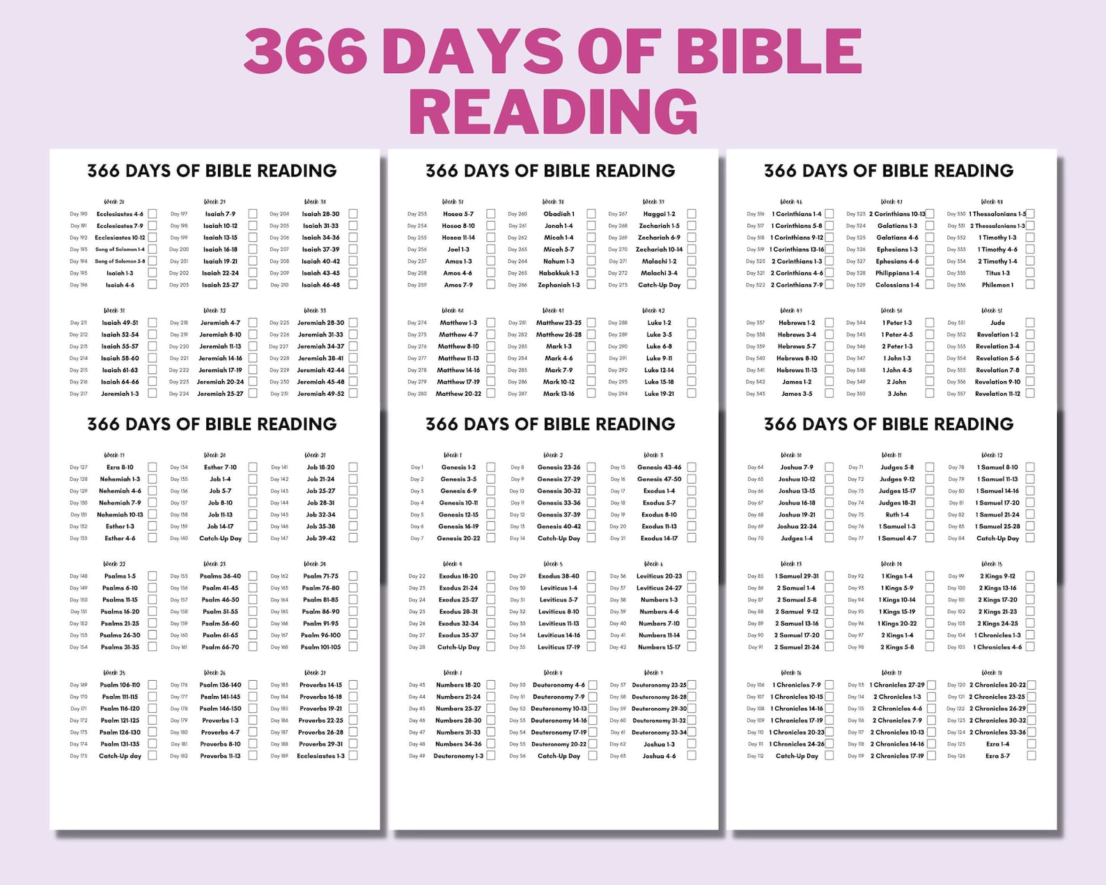 Leap Year 366 Days Old New Testament Printable Bible Reading Plan ...