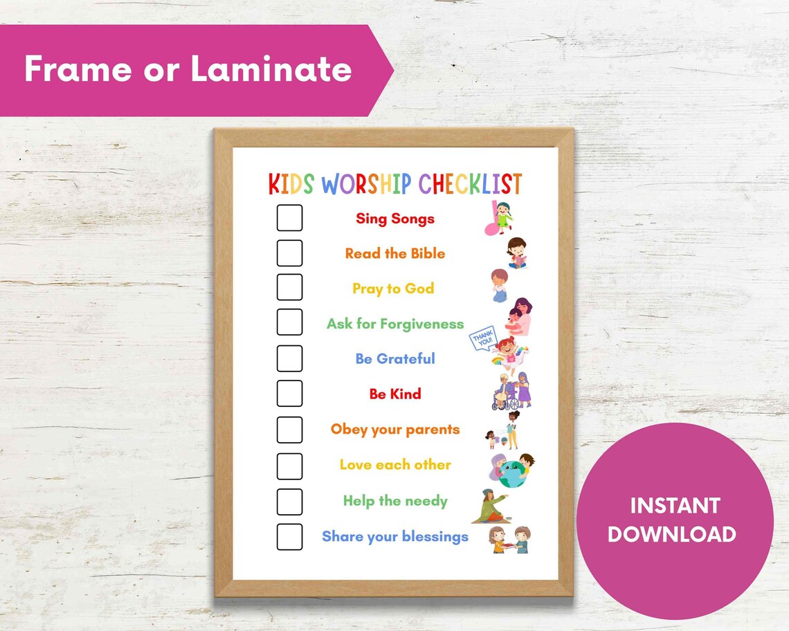 Sunday School Kids Worship Checklist Printable,church Activities for ...