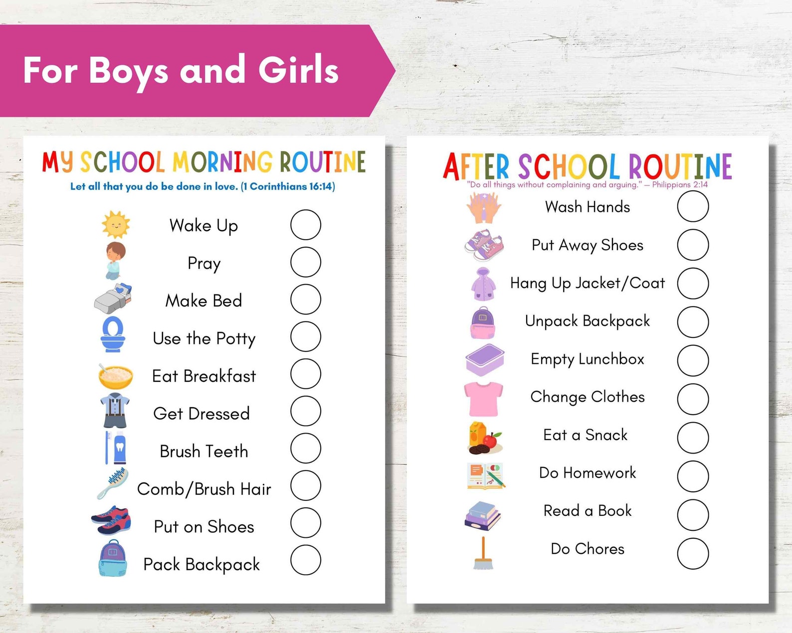 Visual Morning & After School Routine Chart: Kids Checklist (digital ...