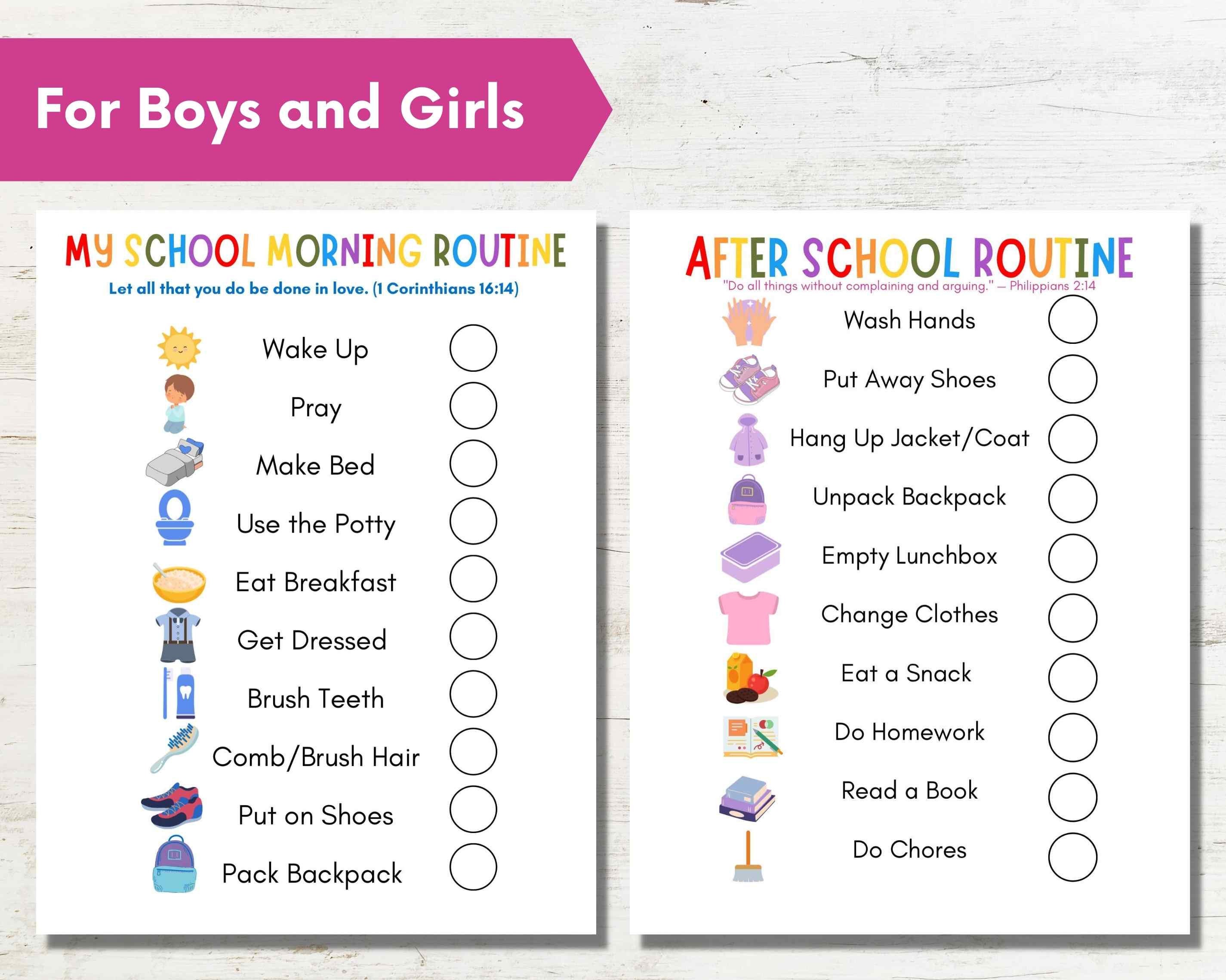 Visual Back to School Morning Before and After School Daily Routine ...