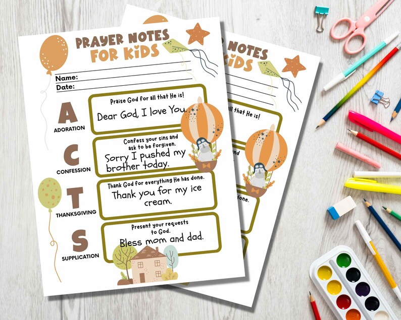 Sunday School Prayer Notes for Kids: Printable Prayer Journal (A4/US ...