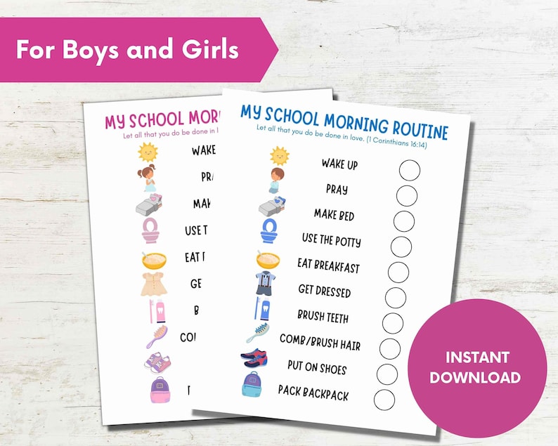 Back to School Daily Morning Routine Chart for Kids,ready for School ...