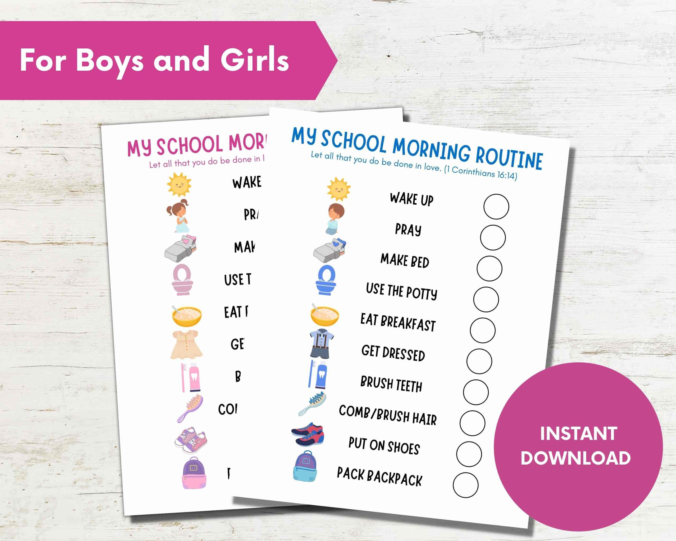 Back to School Daily Morning Routine Chart for Kids,ready for School ...