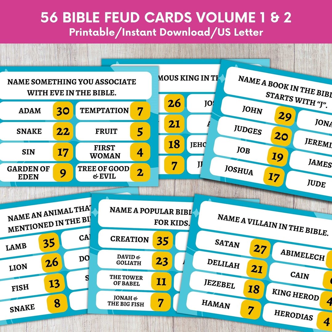 56 Printable Bible Feud Game Cards for Family Night,christian Church ...