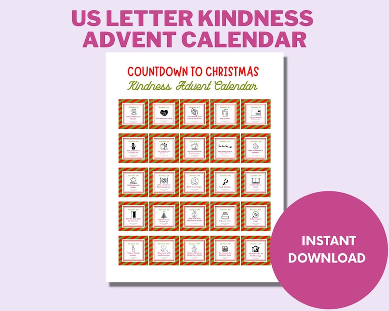 Printable Family Christian Christmas Kindness Advent Calendar,kids ...