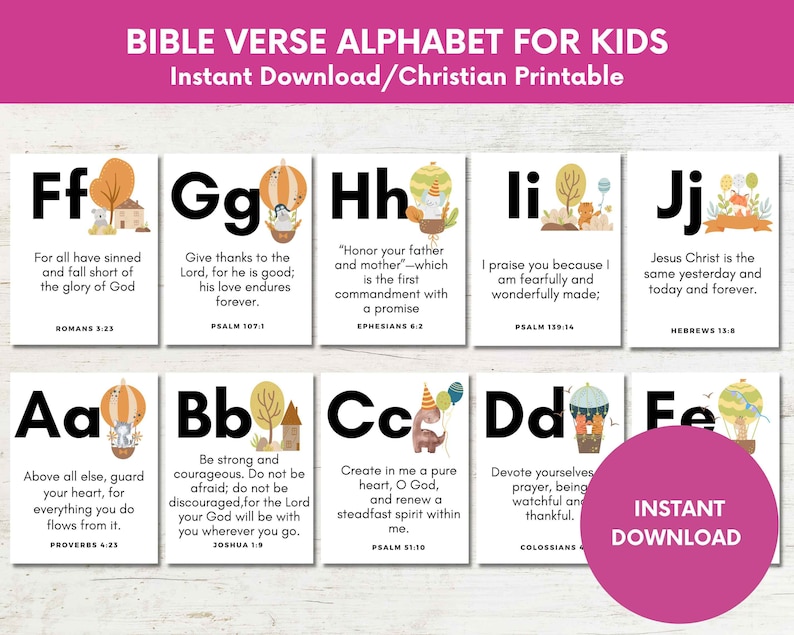 Kids Printable Alphabet Bible Verse Cards From A to Z,ABC Scripture ...