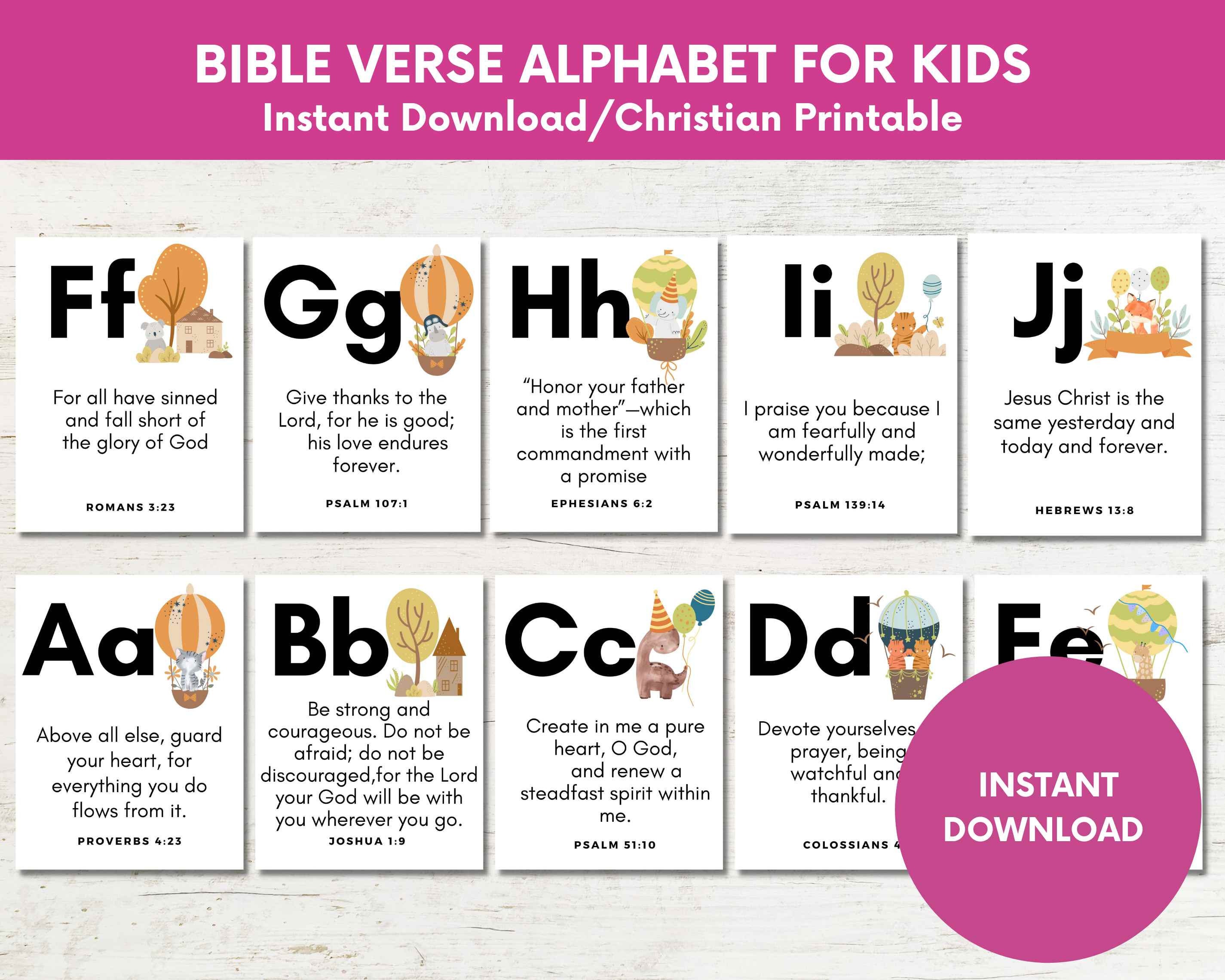 Kids Printable Alphabet Bible Verse Cards From A to Z,ABC Scripture ...