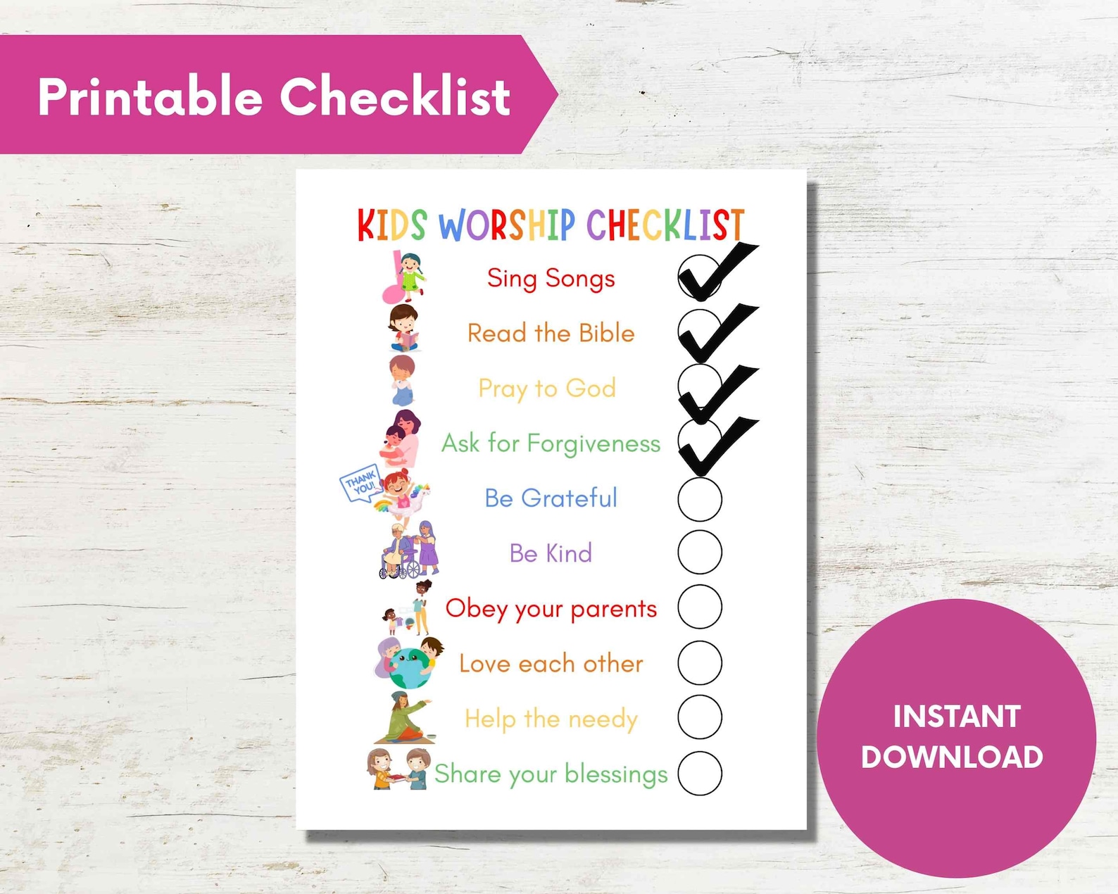 Sunday School Kids Worship Checklist Printable,church Activities for ...