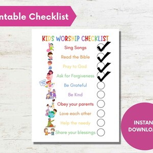Sunday School Kids Worship Checklist Printable,church Activities for ...