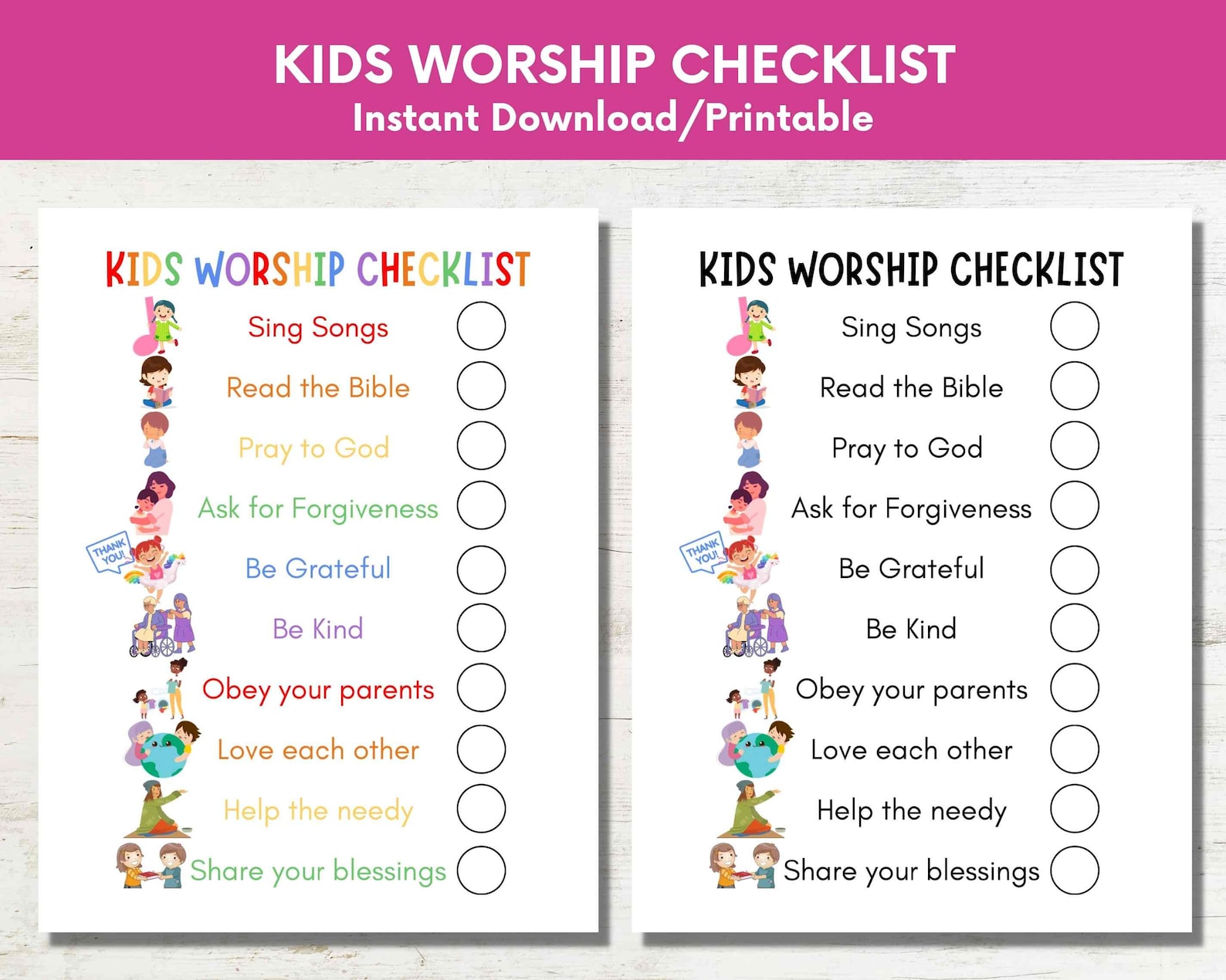 Sunday School Kids Worship Checklist Printable,church Activities for ...