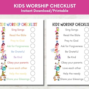 Sunday School Kids Worship Checklist Printable,church Activities for ...
