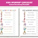 Sunday School Kids Worship Checklist Printable,church Activities for ...