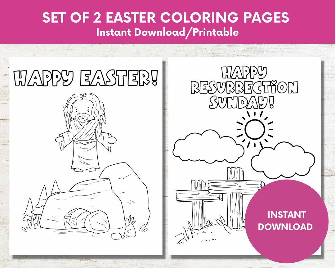 Set of 2 Easter Coloring Pages for Kids, Sunday School Children ...