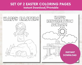He is Risen 2 Easter Coloring Pages for Children - Etsy