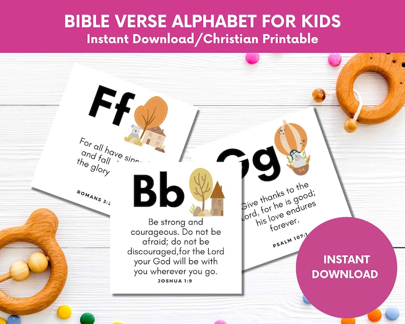 Kids ABC Animal Bible Verse Cards, Bible Verse for Kids, Memory Verse ...
