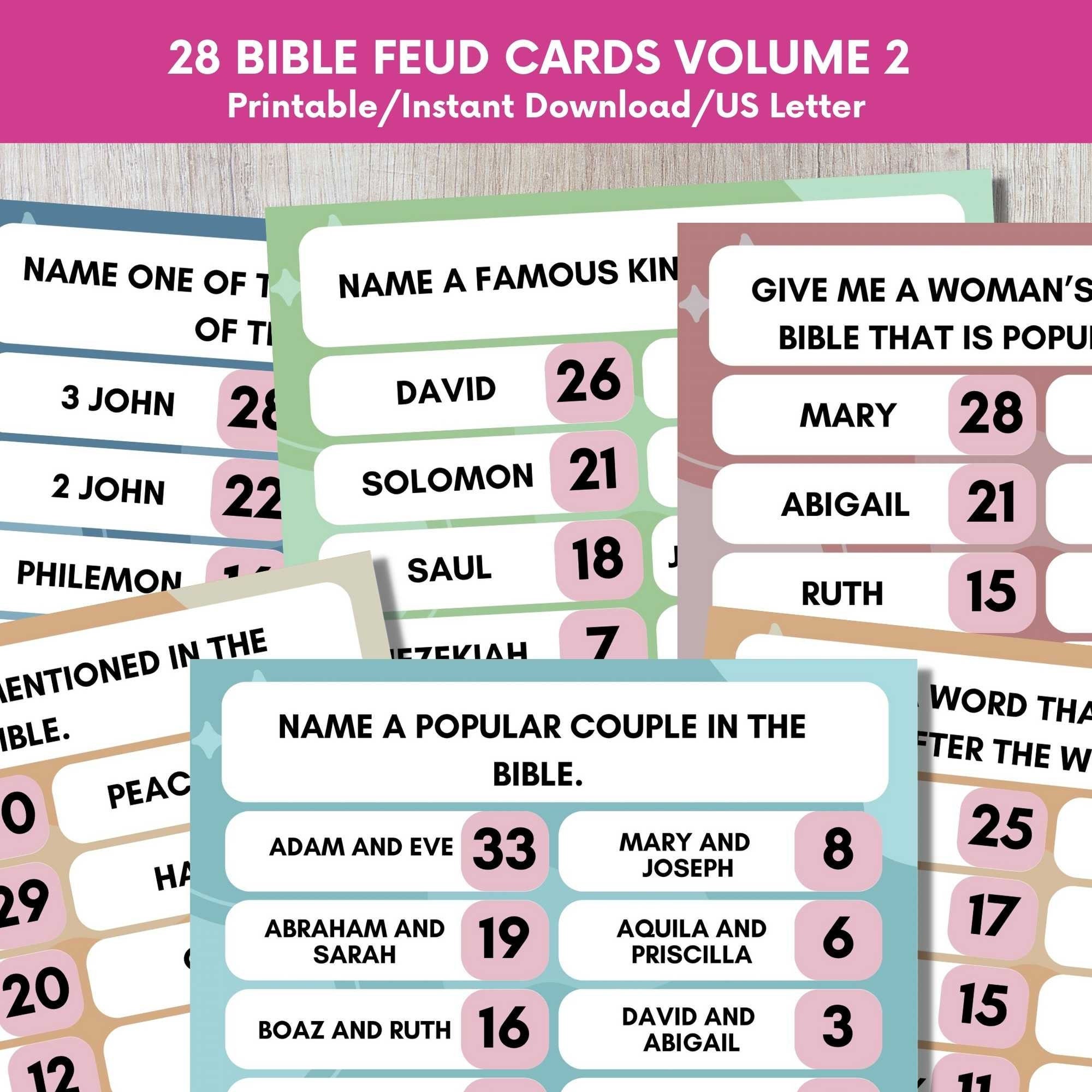 28 Bible Game Cards for Youth Night,christian Women Bible Feud Games ...