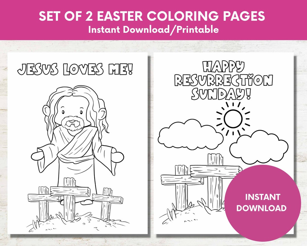Set of 2 Easter Coloring Pages for Kids, Sunday School Children ...