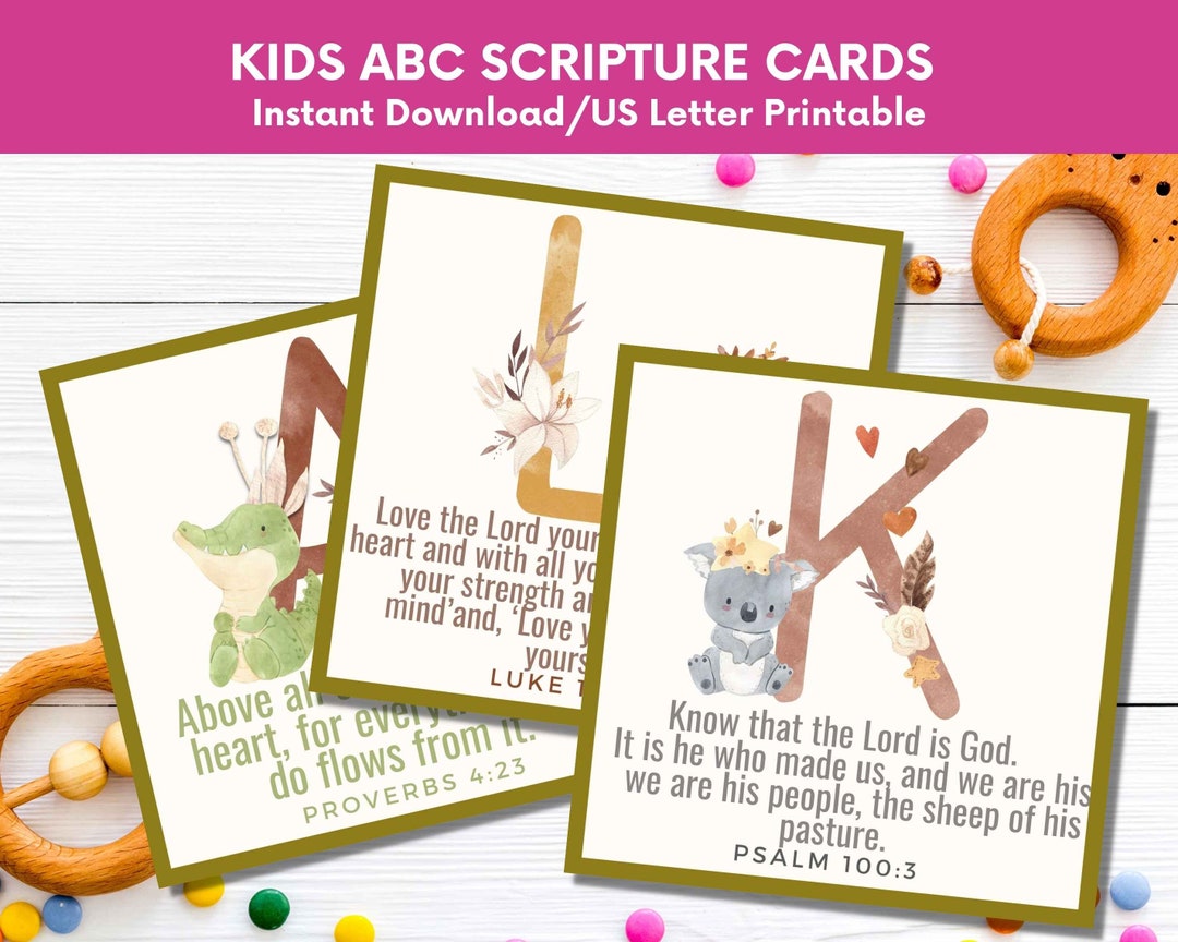 Kids ABC Animal Bible Verse Cards, Bible Verse for Kids, Memory Verse ...
