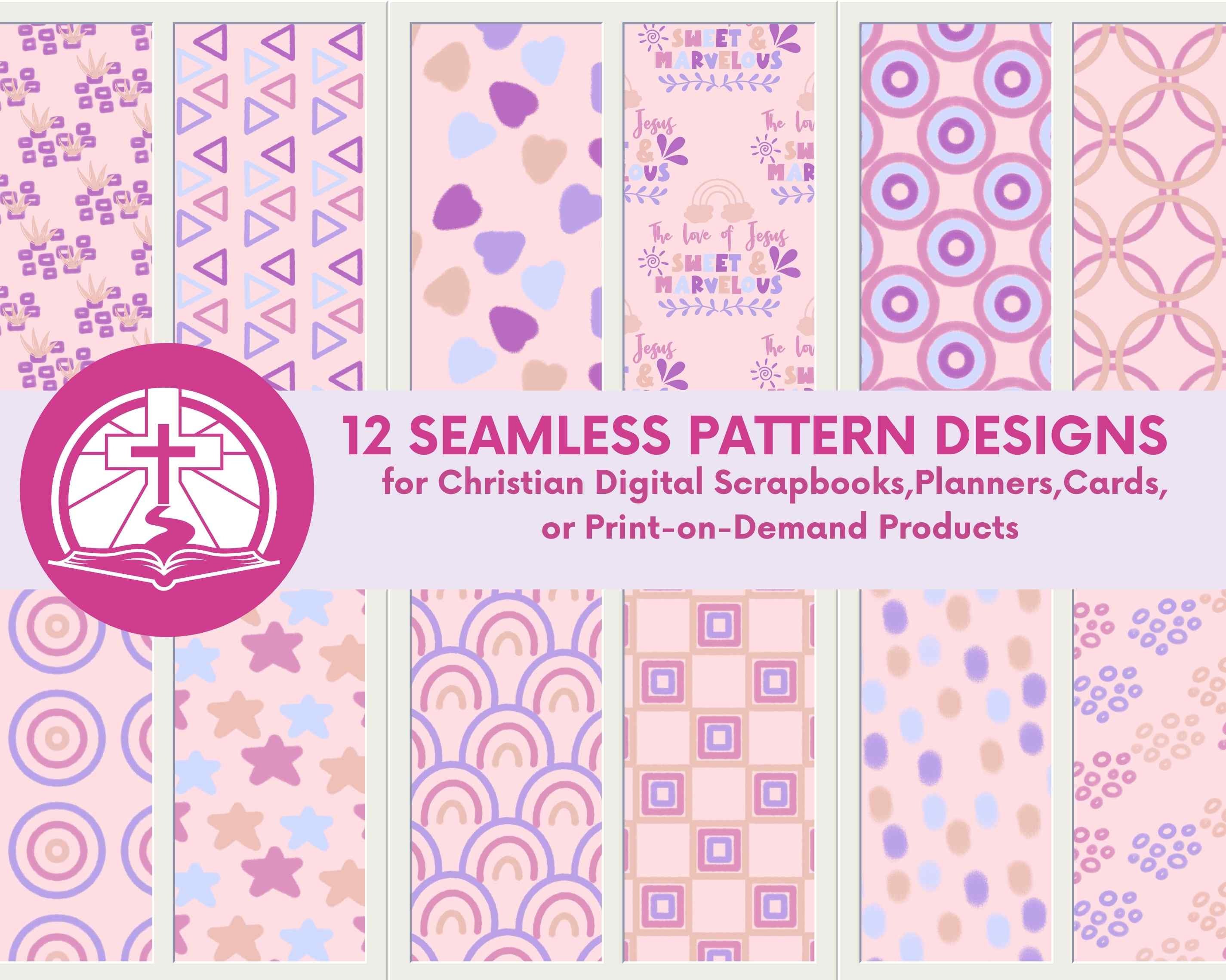 12 Cute Shapes Seamless Pattern for Print on Demand,digital Paper Packs ...