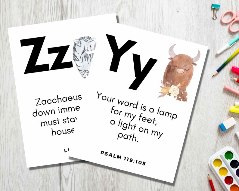 Kids Printable Alphabet Bible Verse Cards From A to Z,ABC Scripture ...