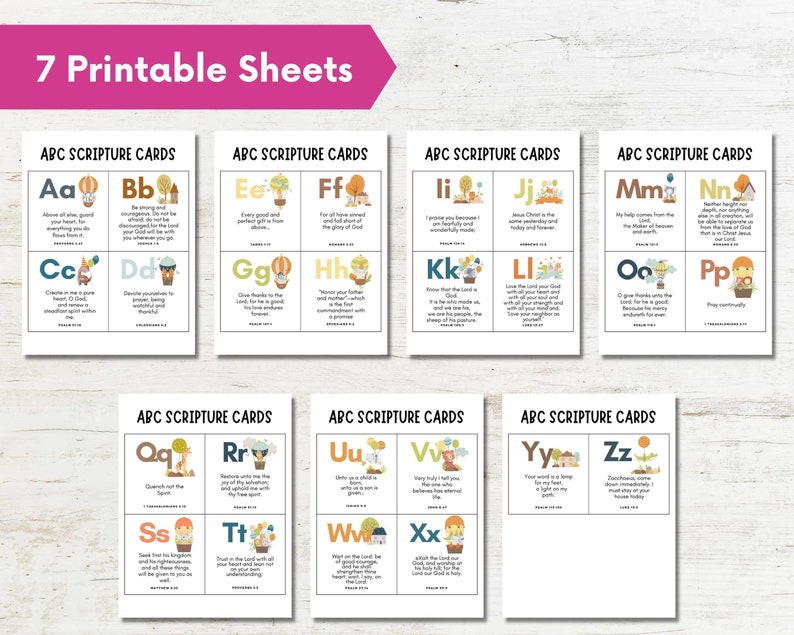 Kids ABC Animal Bible Verse Cards, Scripture Flashcards Colored, Memory ...