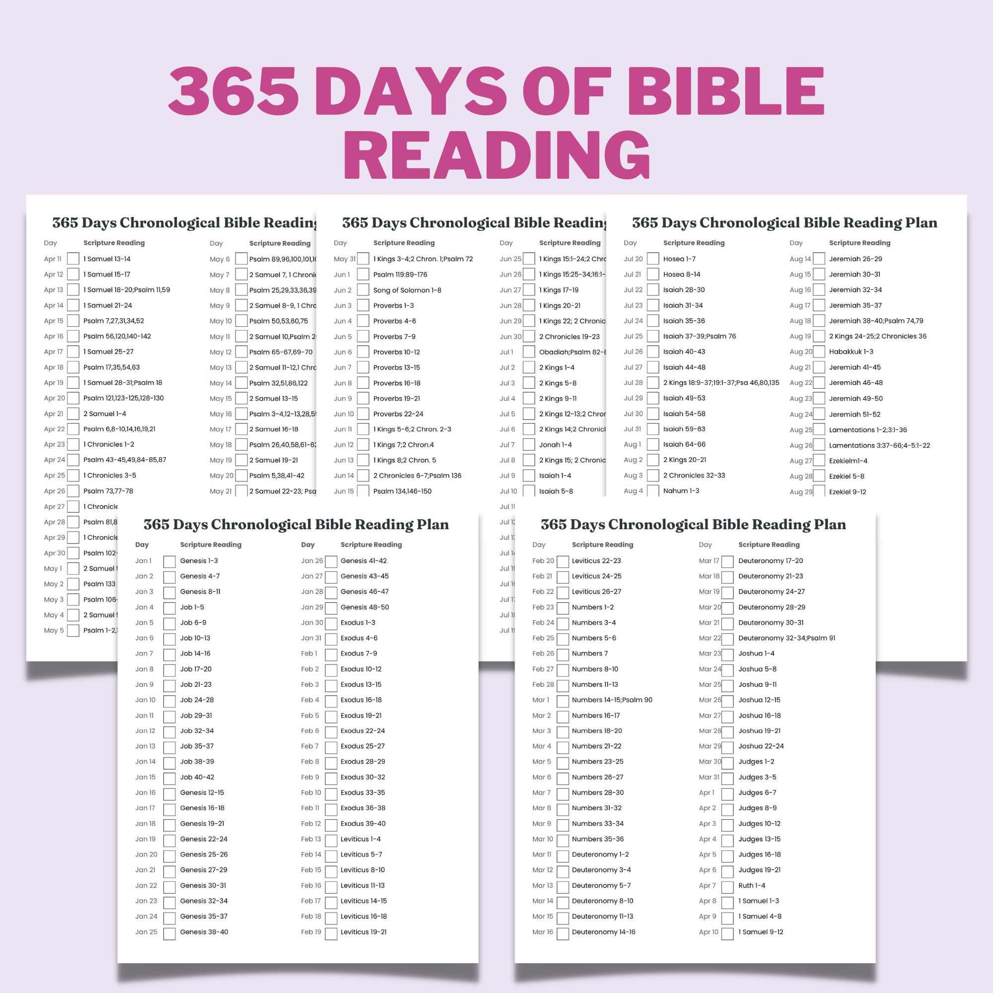 365 Days of Bible Reading Plan,chronological Bible Reading Log ...