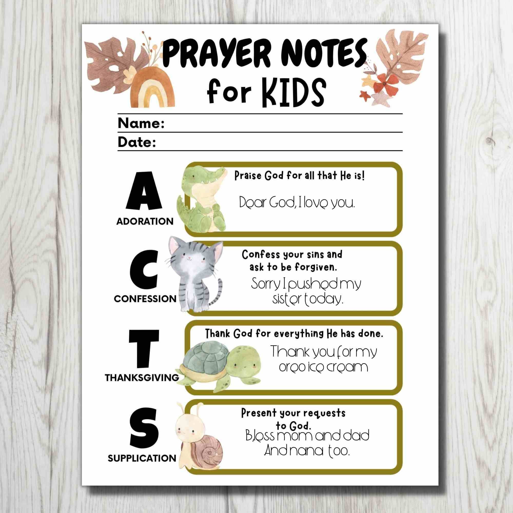 Prayer Notes for Kids: Sunday School Printable Journal (digital ...
