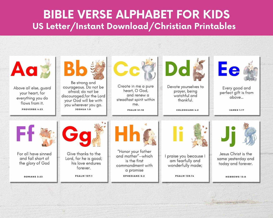 Kids ABC Bible Verse Cards: Printable Scripture, Toddler Learning (PDF ...