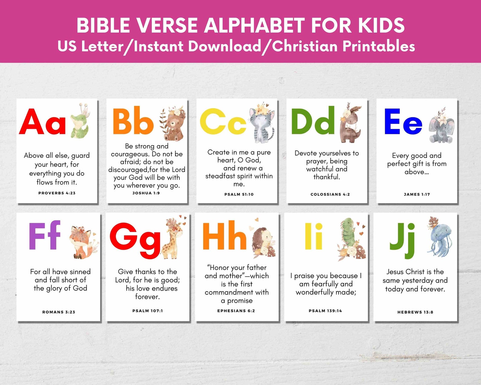 Kids Printable Alphabet Bible Verse Cards From A to Z,ABC Scripture ...