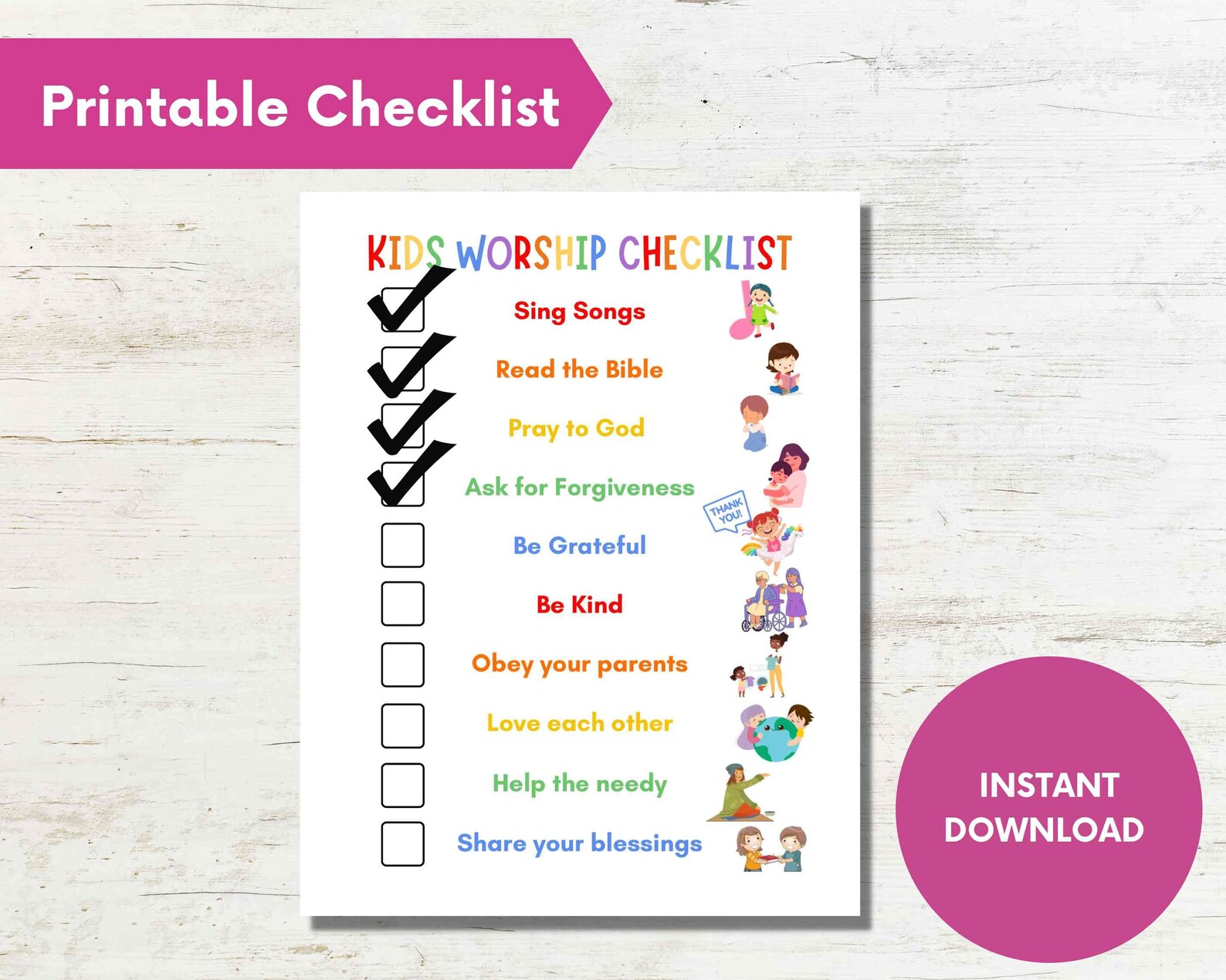 Sunday School Kids Worship Checklist Printable,church Activities for ...