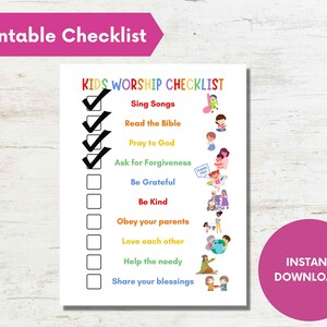 Sunday School Kids Worship Checklist Printable,church Activities for ...