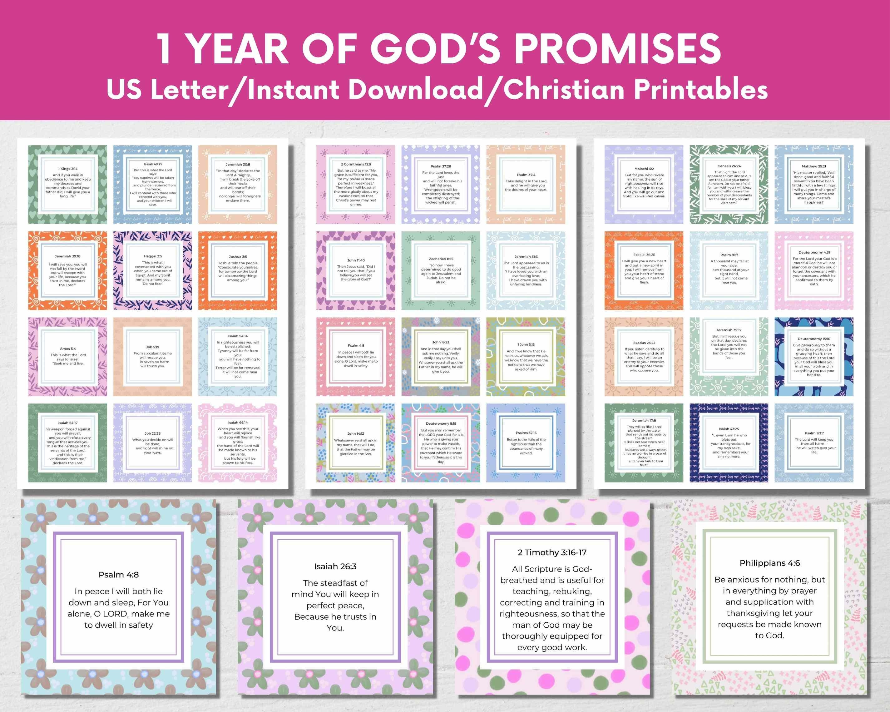 Printable 366 Promises of God Scripture Cards, Colorful Bible Verse ...