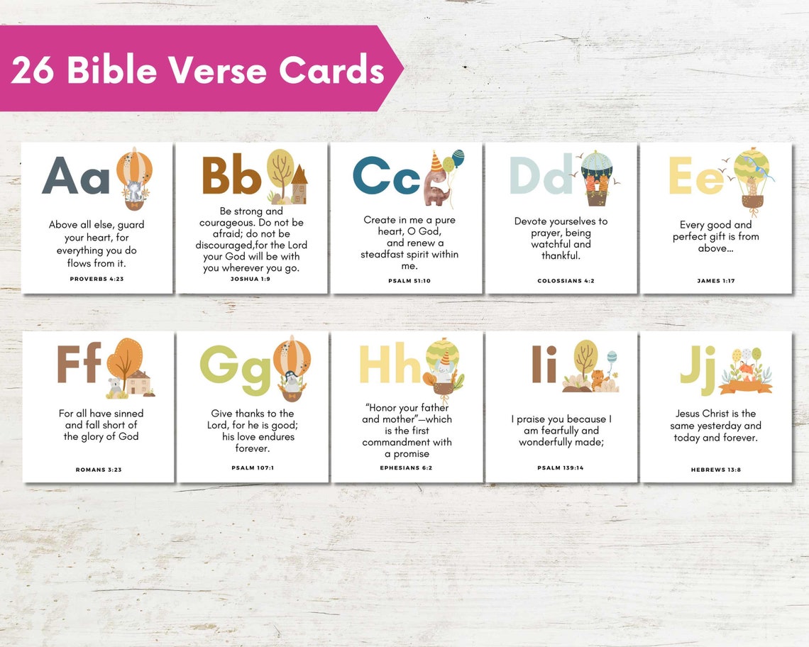 Kids ABC Animal Bible Verse Cards Scripture Flashcards - Etsy