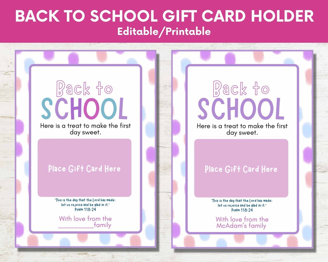 Editable Gift Card Holder Template for Teacher,first Day of School New ...