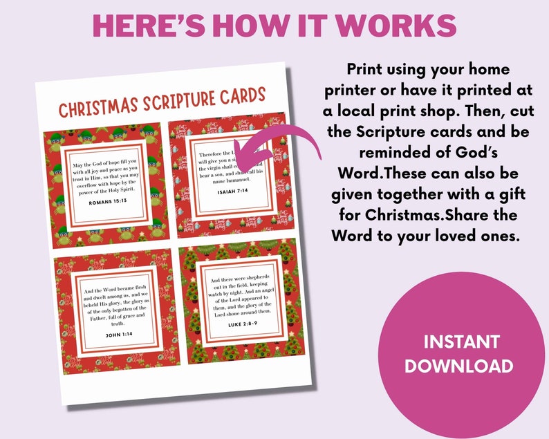 Printable Christmas Scripture Cards for Gift Enclosure,bible Verse ...