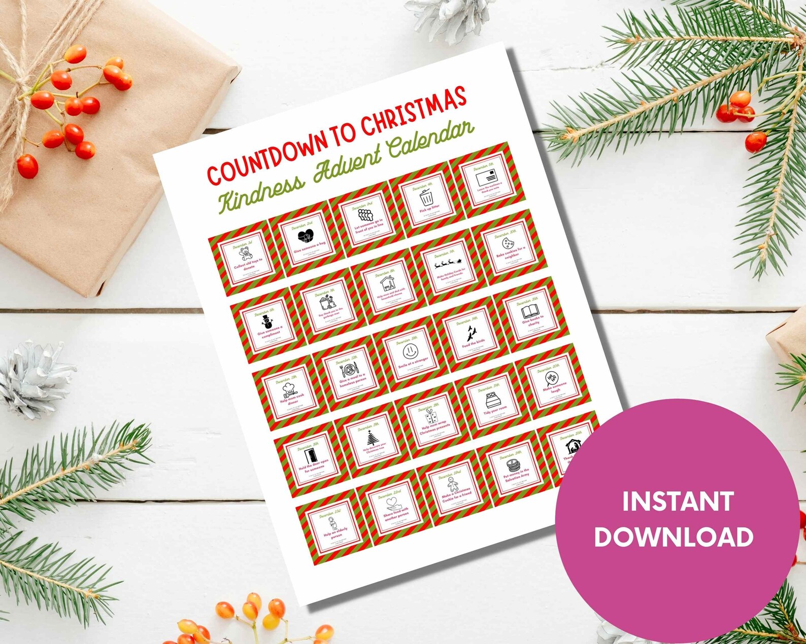Printable Family Christian Christmas Kindness Advent Calendar,kids ...