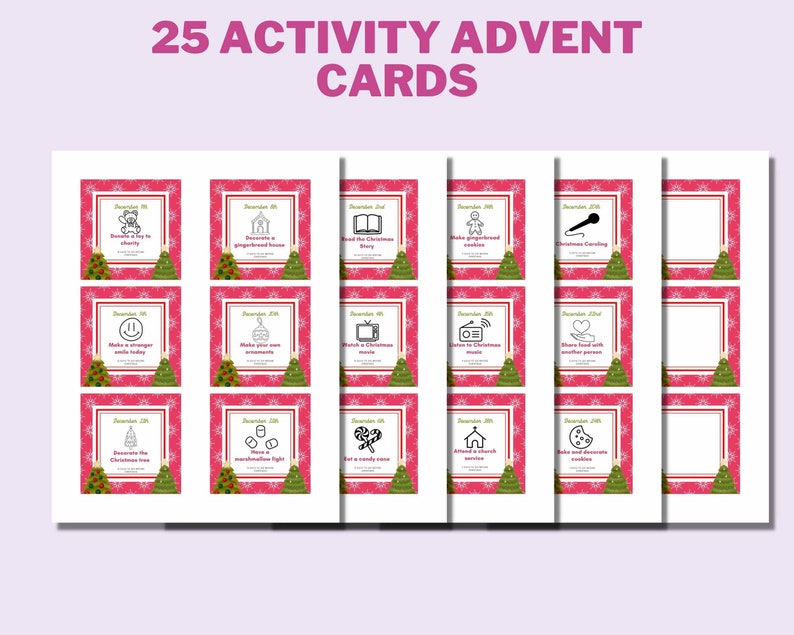 Printable Christmas Advent Calendar Pack for Family,kids Kindness ...