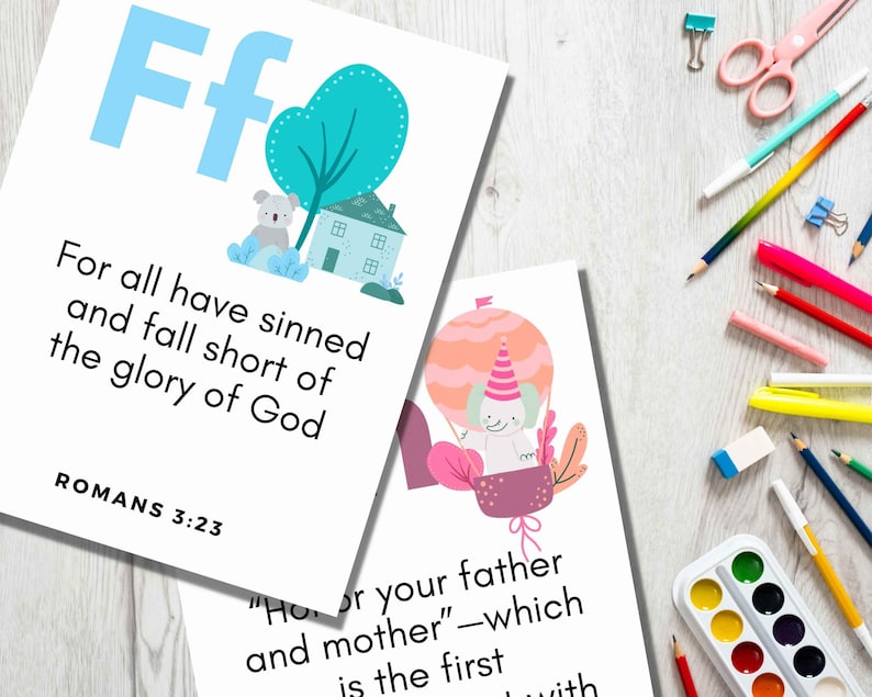 Kids Printable Alphabet Bible Verse Cards From A to Z,ABC Scripture ...