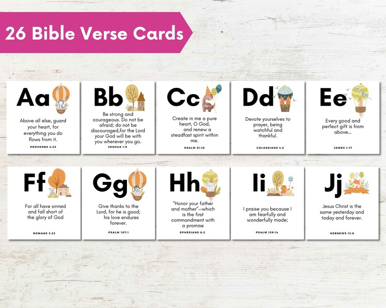 Kids ABC Animal Bible Verse Cards, Bible Verse for Kids, Memory Verse ...