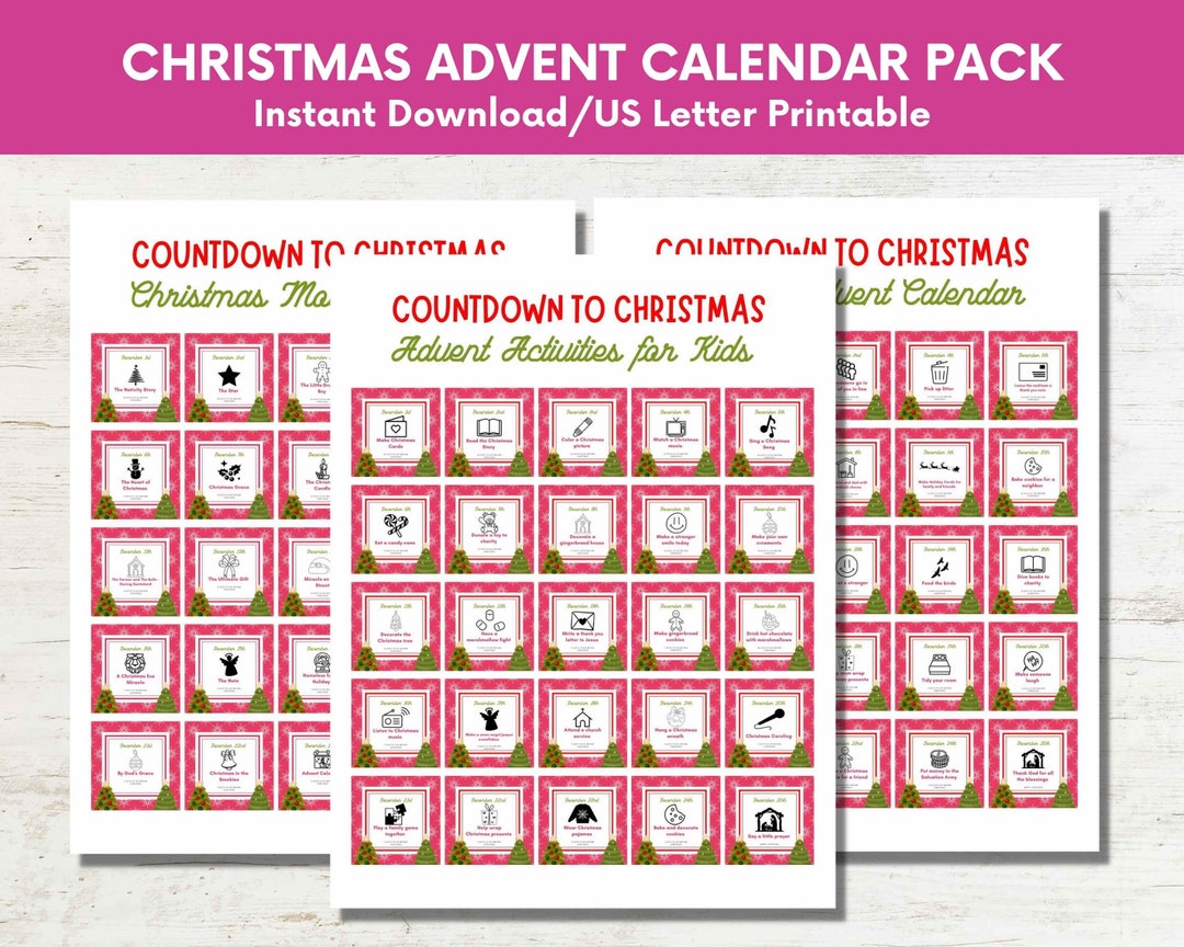 Printable Christmas Advent Calendar Pack for Family,kids Kindness ...