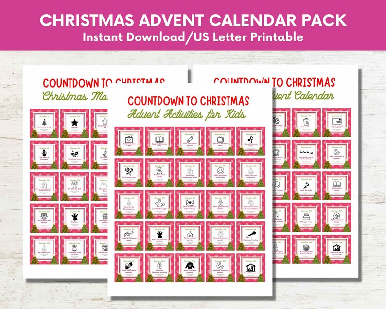 Printable Christmas Advent Calendar Pack for Family,kids Kindness ...