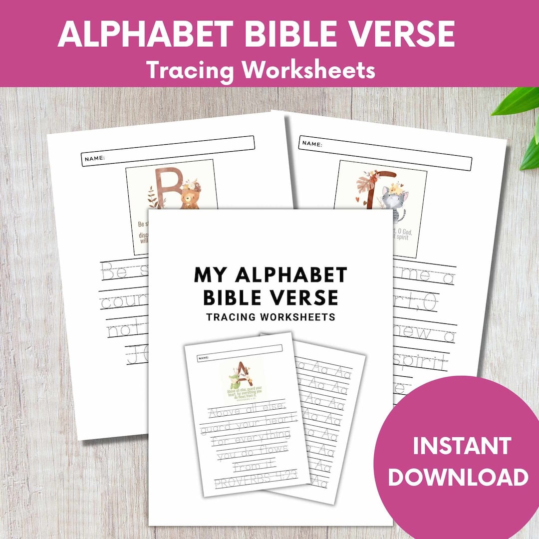 Alphabet Bible Verse Tracing Worksheets: Homeschool Scripture (digital ...