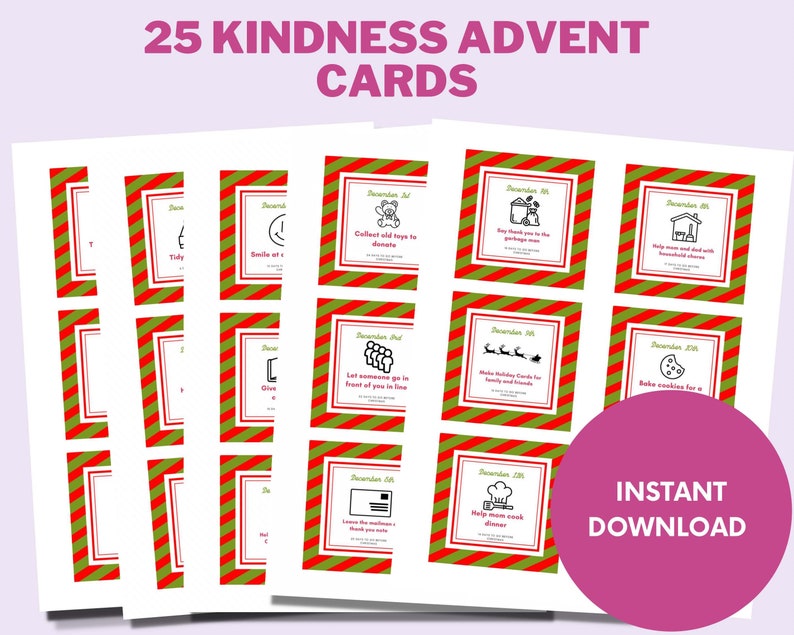 Printable Family Christian Christmas Kindness Advent Calendar,kids ...