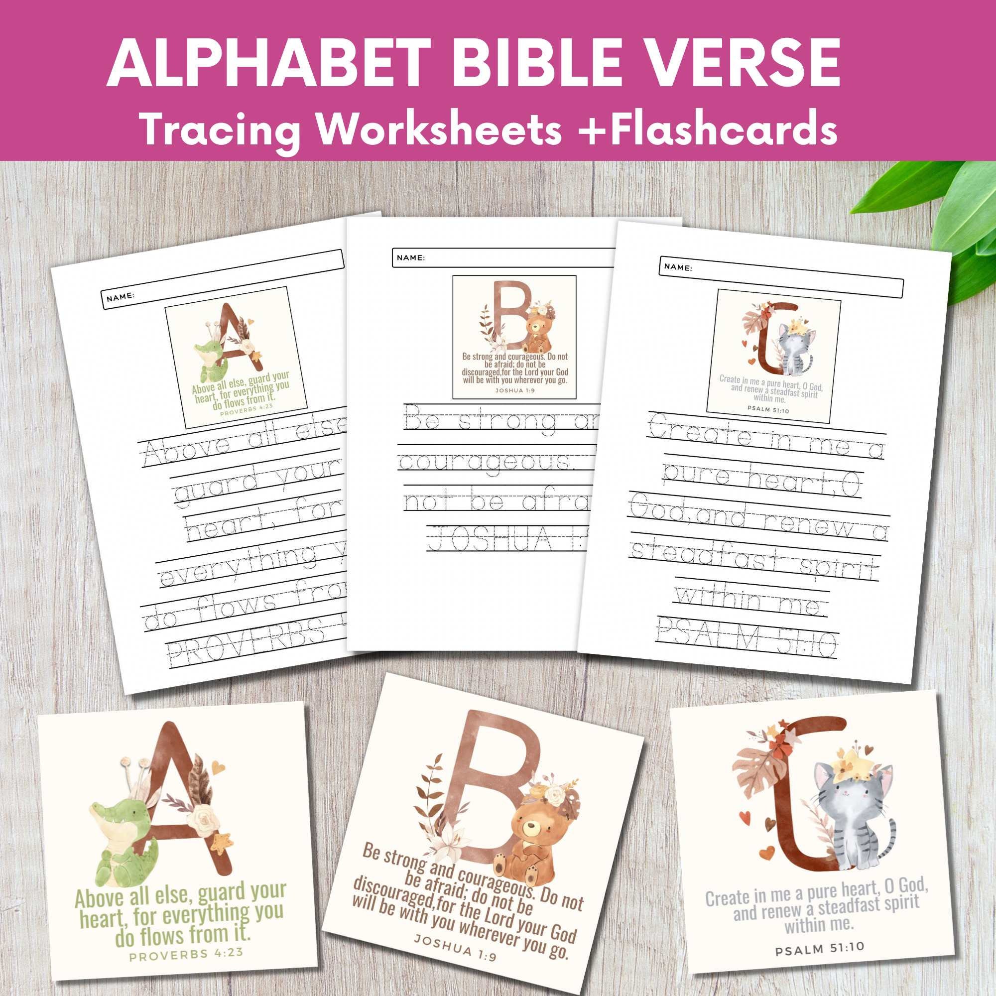 Alphabet Bible Verse Tracing Worksheets and Flashcards for Kids ...