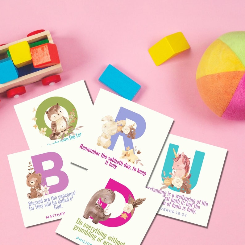 Kids ABC Animal Bible Verse Cards, Bible Verse for Kids Version 1&2 ...