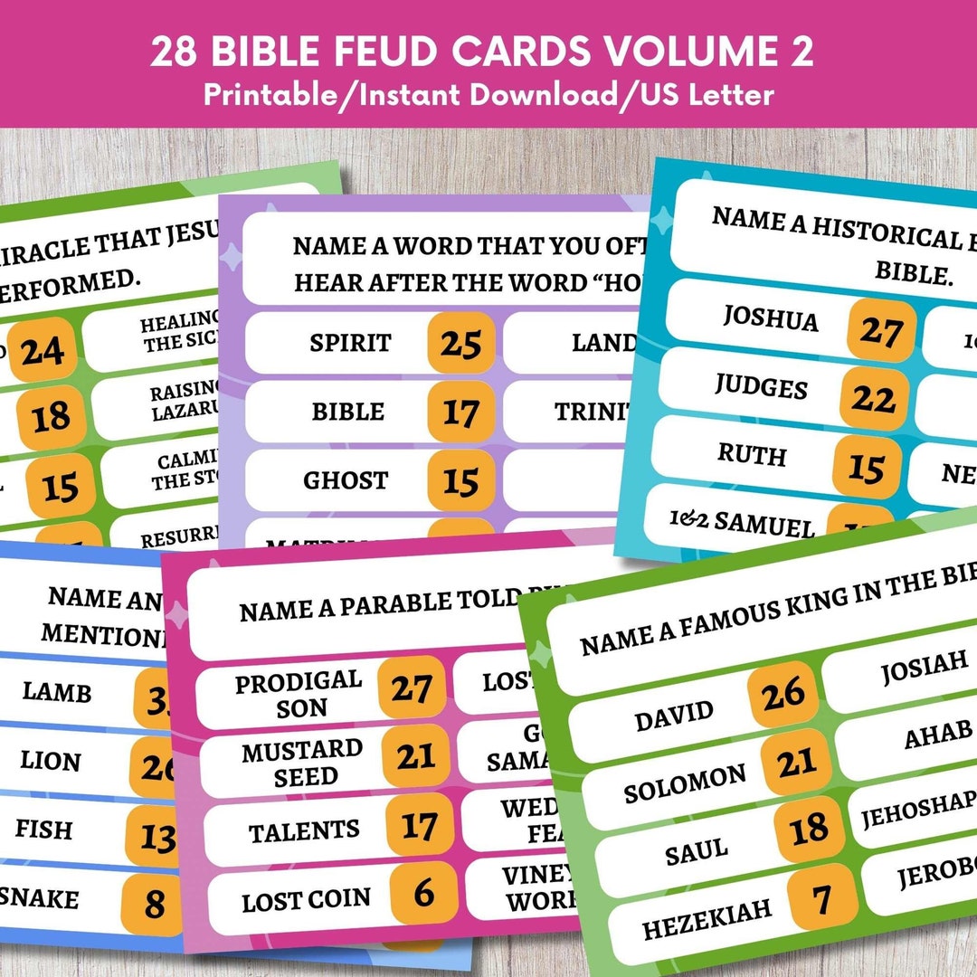 28 Bible Game Cards for Youth Night,christian Women Bible Feud Games ...