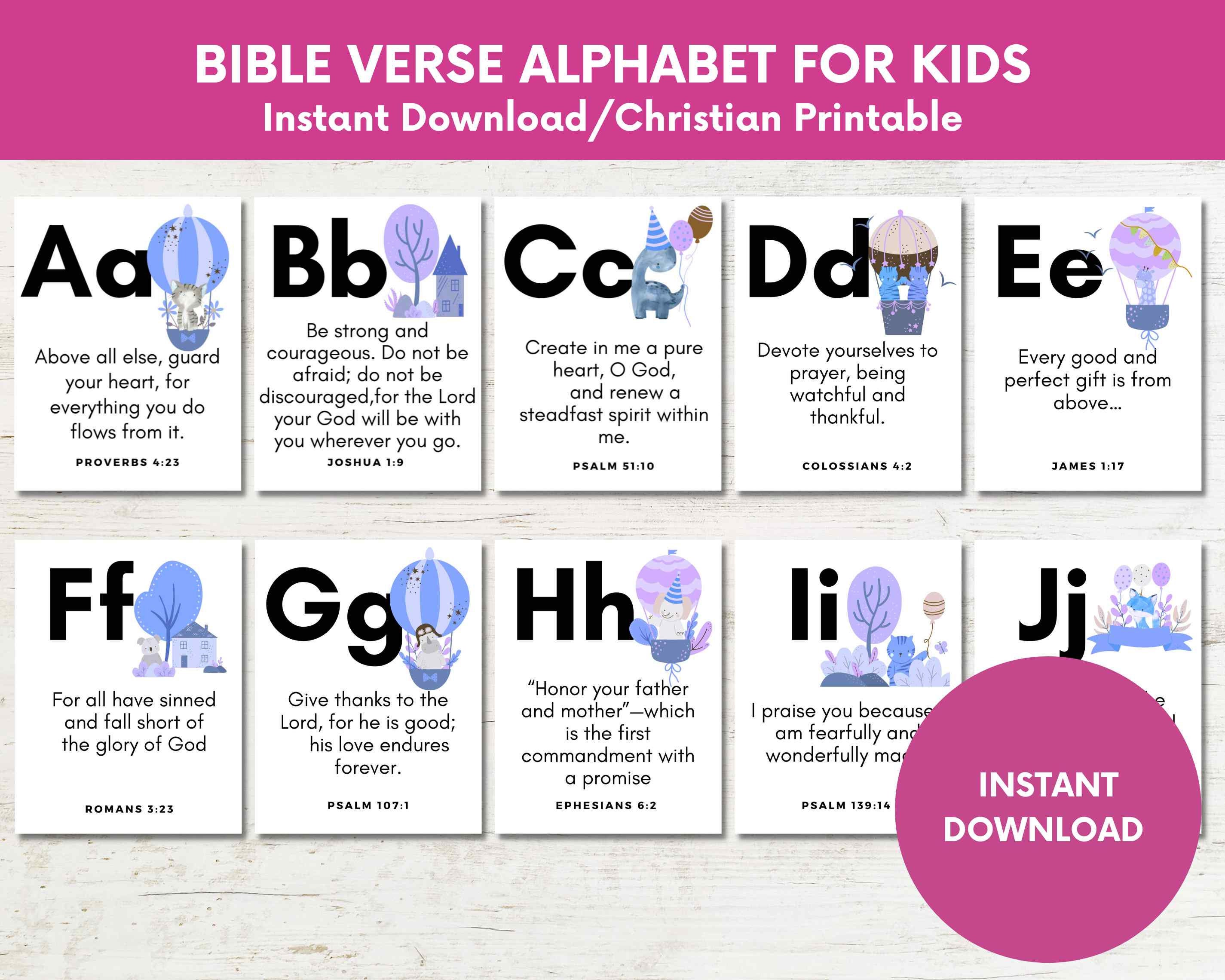 Boys Printable Alphabet Bible Verse Cards From A to Z,ABC Scripture ...