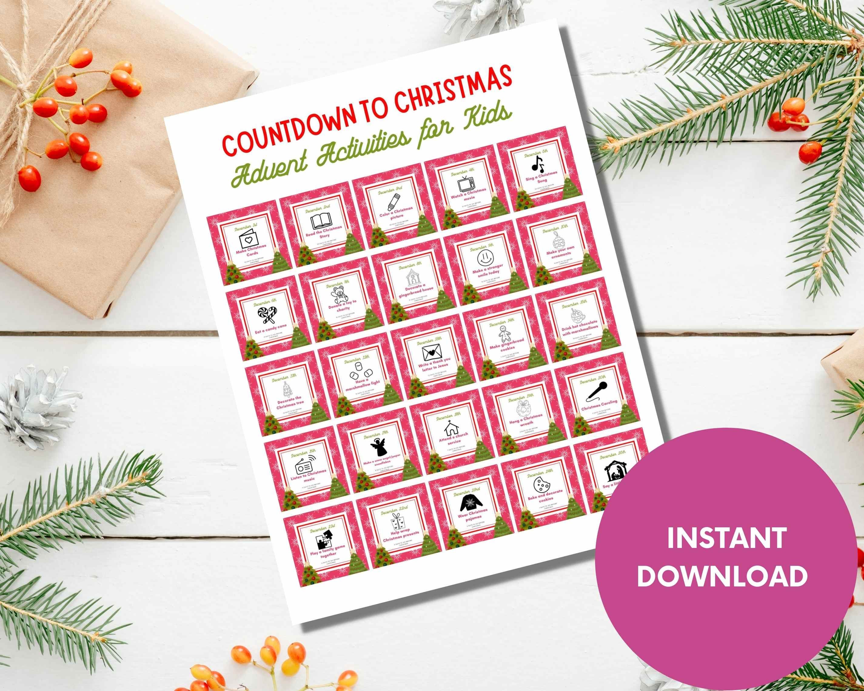 Printable Christmas Advent Calendar Pack for Family,kids Kindness ...
