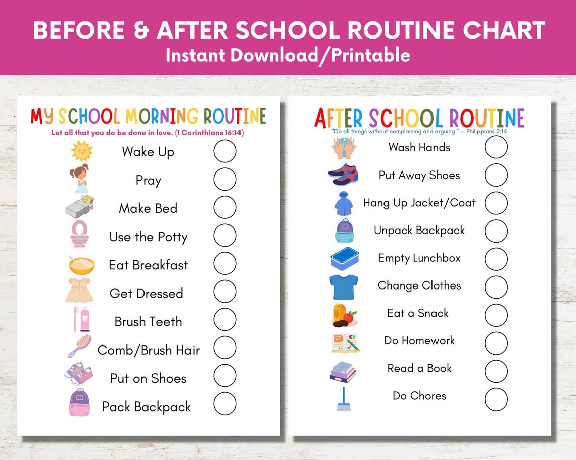 Visual Morning & After School Routine Chart: Kids Checklist (digital ...