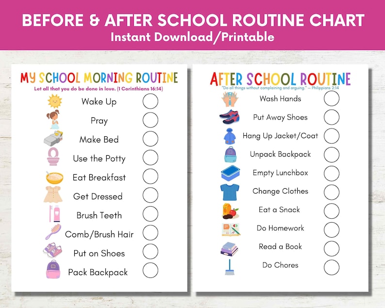 Visual Back to School Morning Before and After School Daily Routine ...